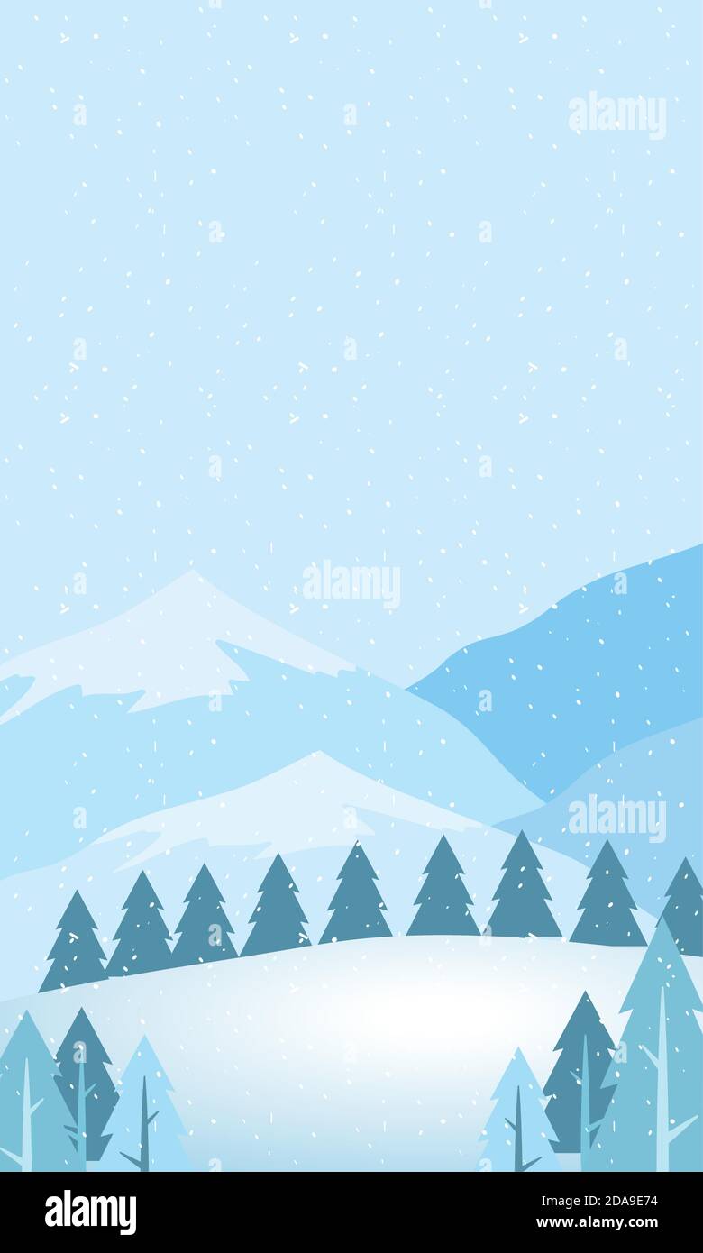 snow scape seasonal scene with pines and mountains horizon vector ...
