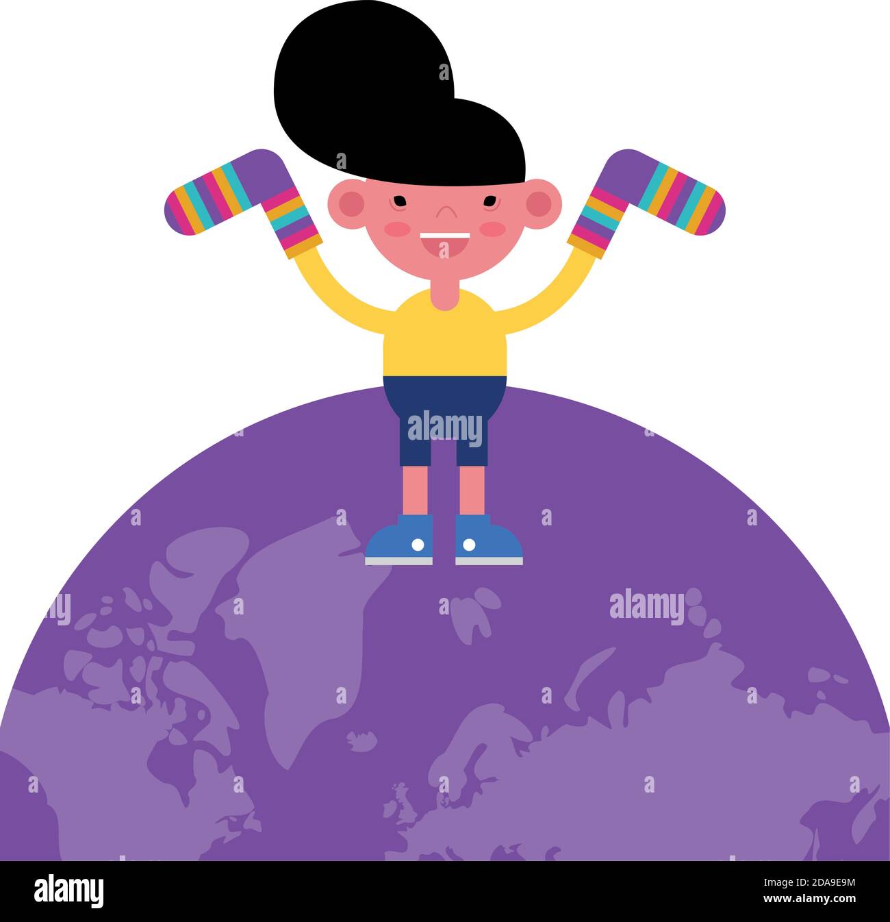 boy with socks pair colors stripes down symbol in earth planet vector ...