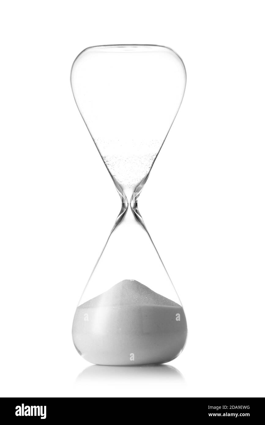 Hourglass on white background. Time management concept Stock Photo - Alamy