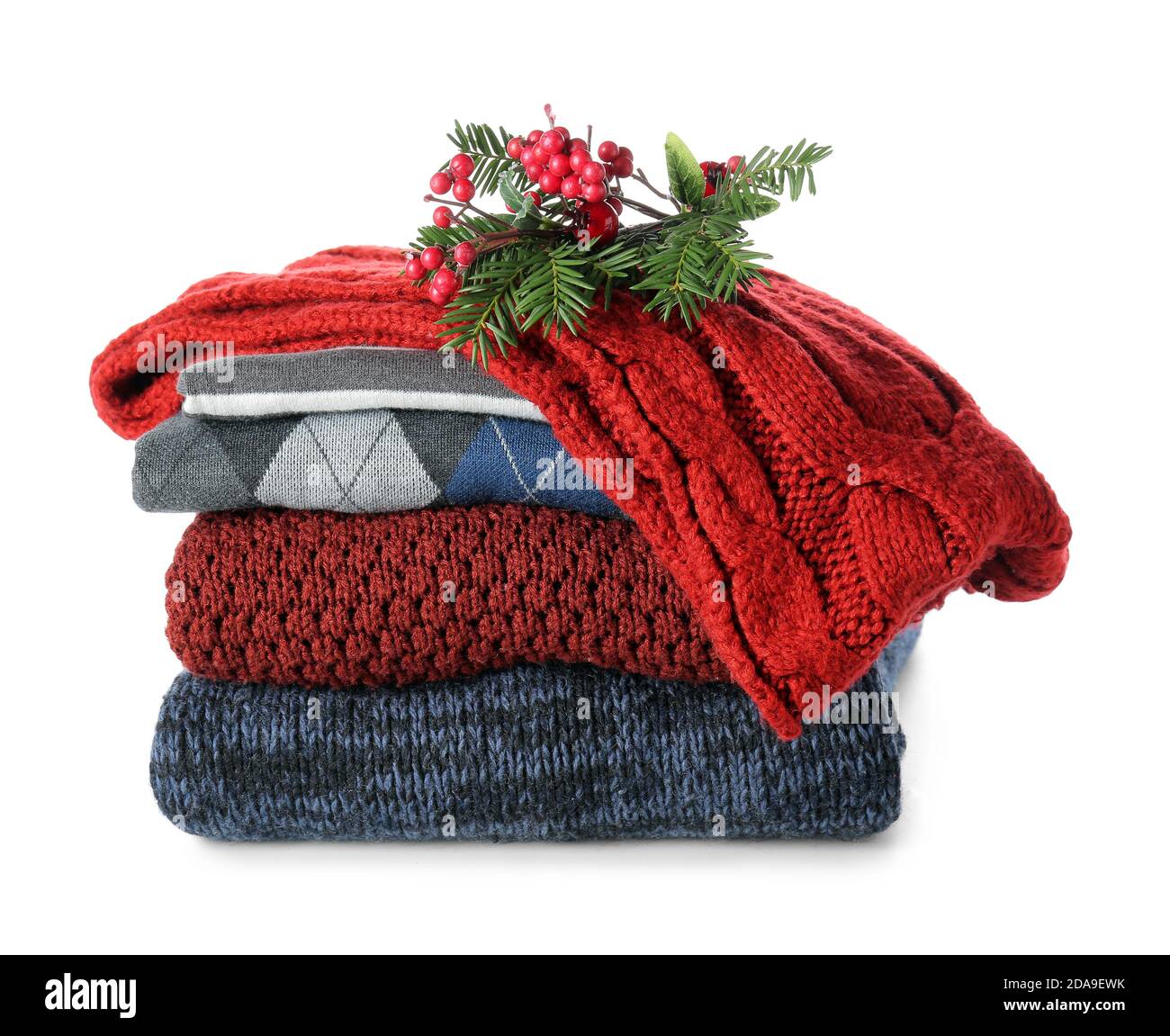 Stylish winter clothes on white background Stock Photo - Alamy