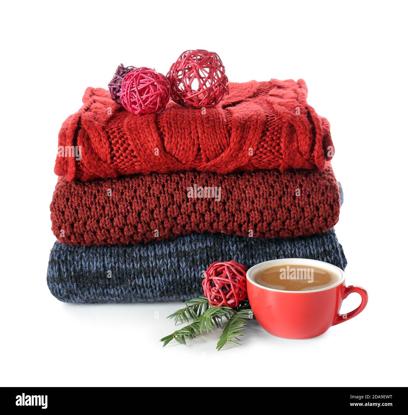 Stylish winter clothes on white background Stock Photo - Alamy