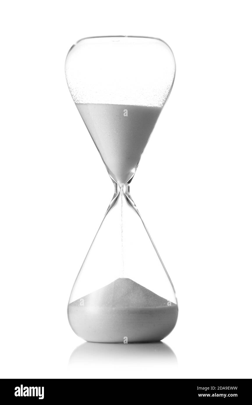 Hourglass on white background. Time management concept Stock Photo - Alamy