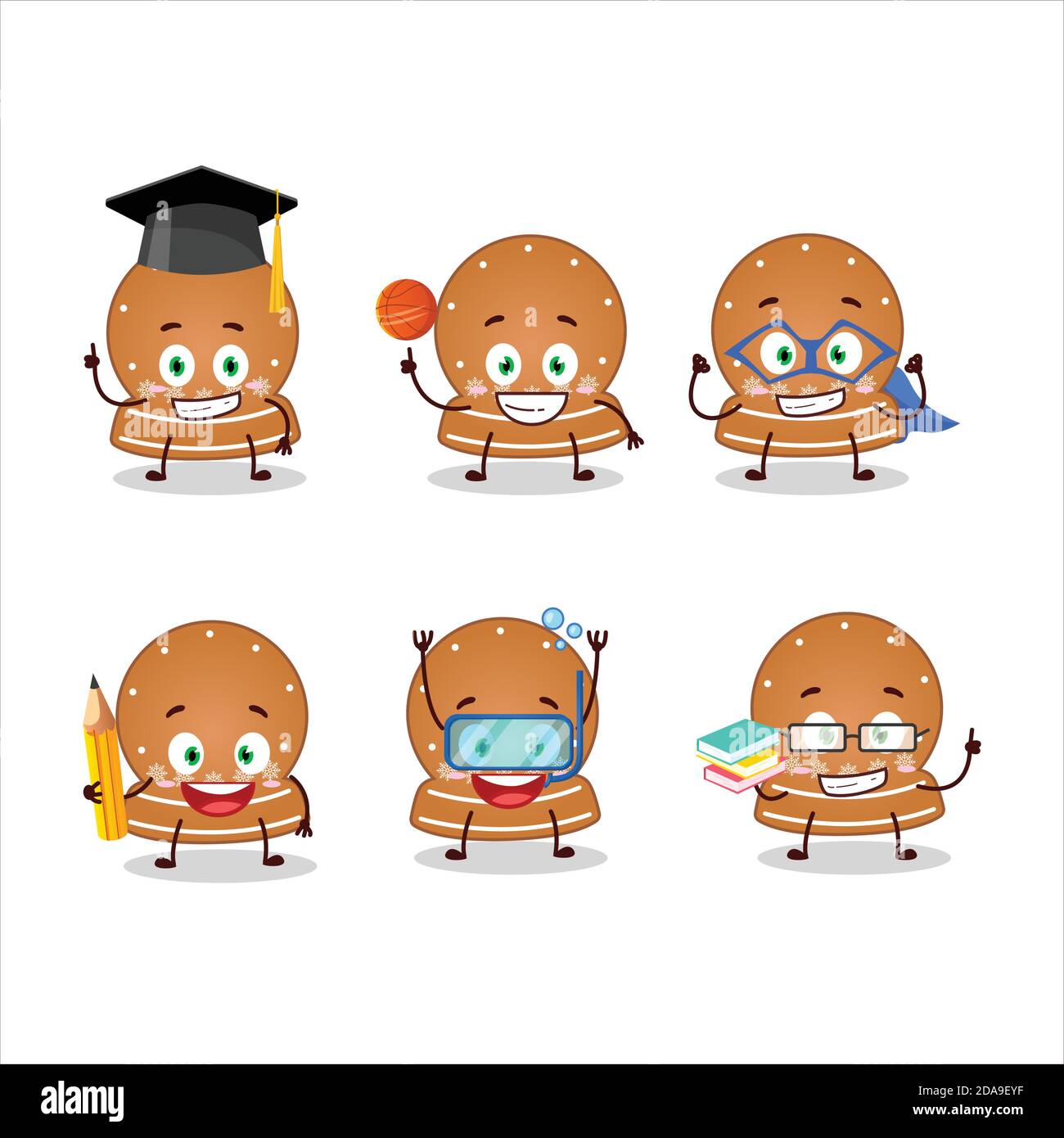 School student of snowball cookies cartoon character with various ...