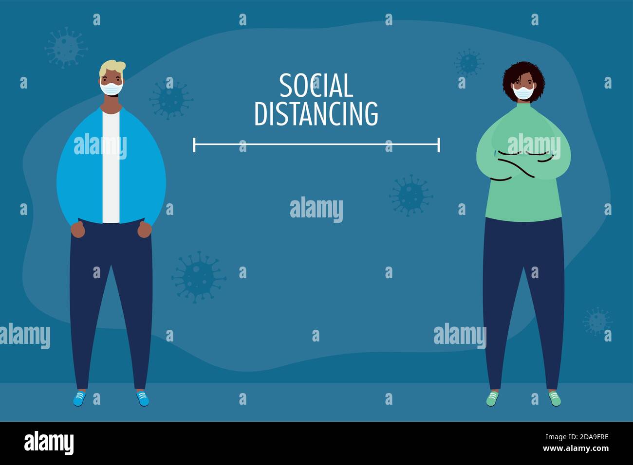 interracial couple practicing social distancing characters vector ...