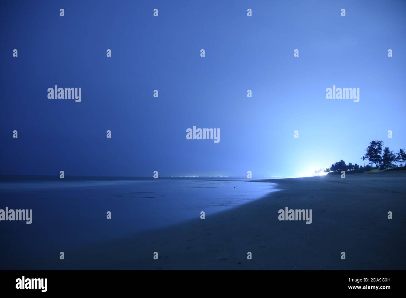 Beautiful night view of beach with Natural Starry Sky Blue Color Above ...