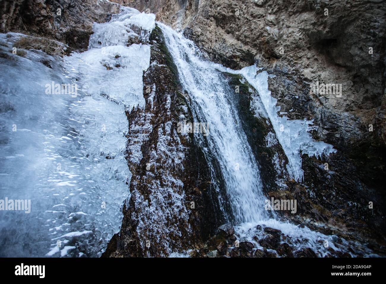 Hiking to the frozen waterfall at Issyk Ata in Kyrgyzstan's Chuy Oblast ...