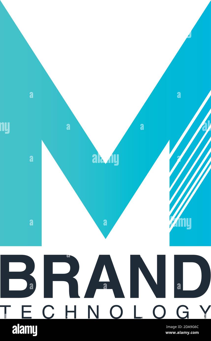brand technology emblem with letter m vector illustration design Stock ...