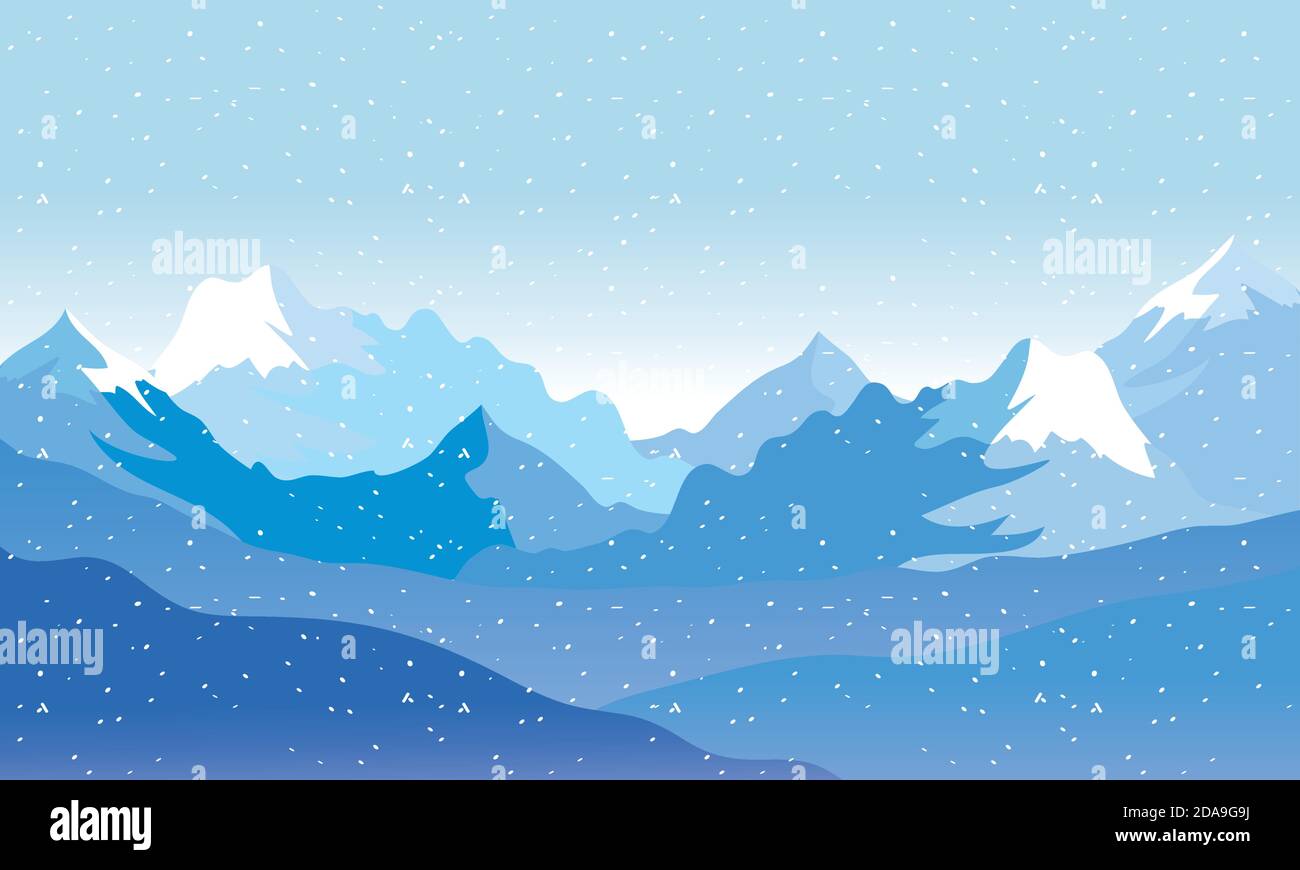 snow scape seasonal scene with mountains horizon vector illustration ...