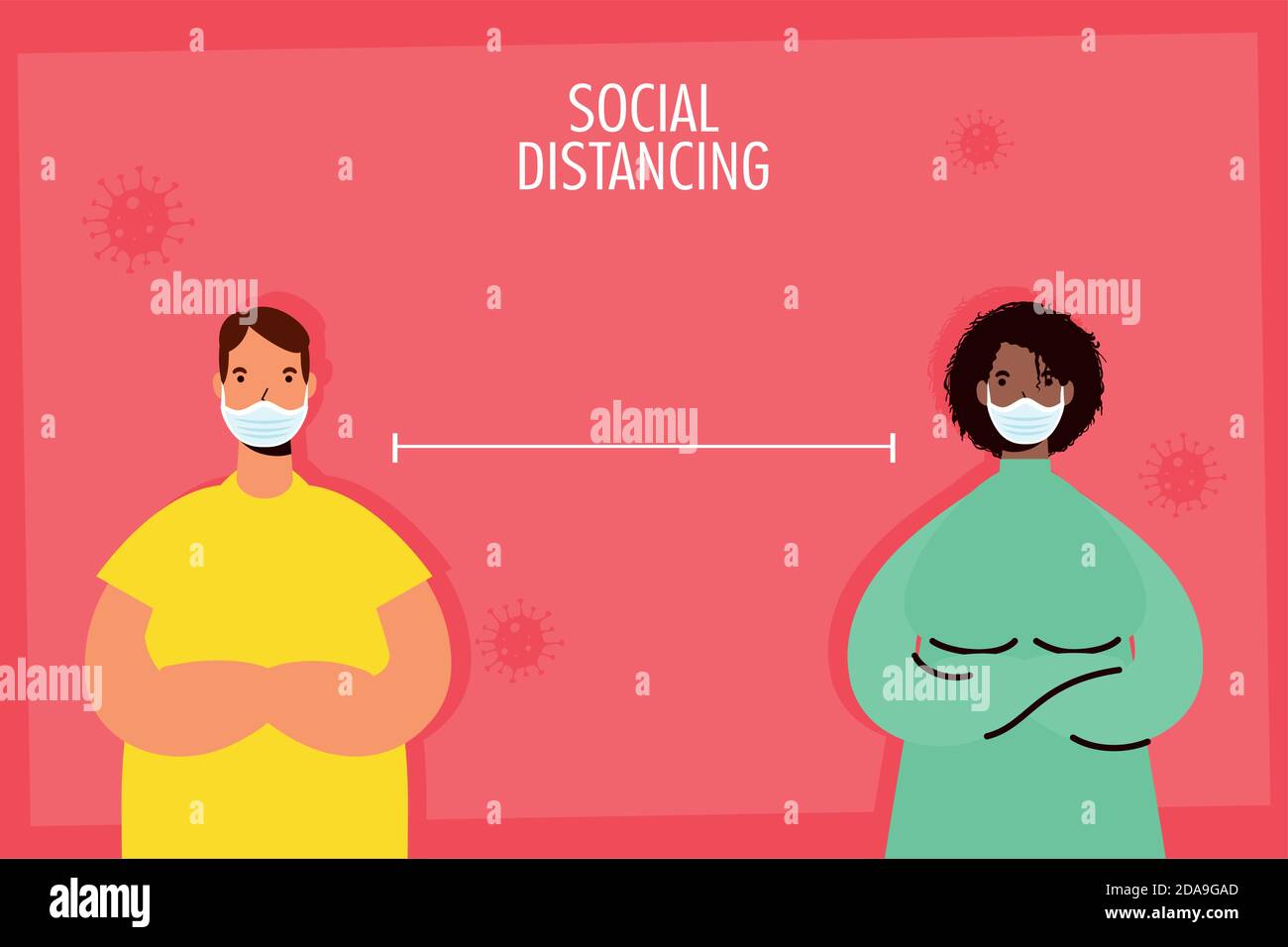 interracial couple practicing social distancing characters vector ...