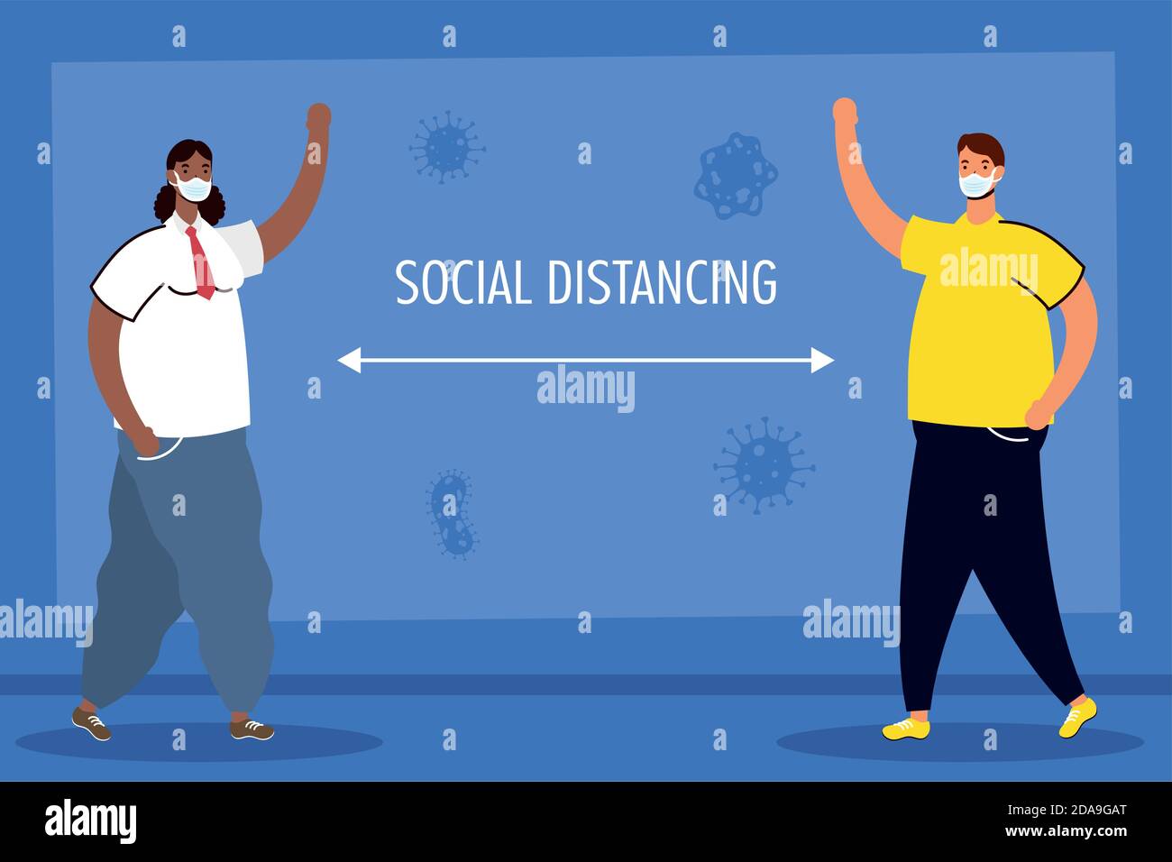 interracial men practicing social distancing characters vector ...
