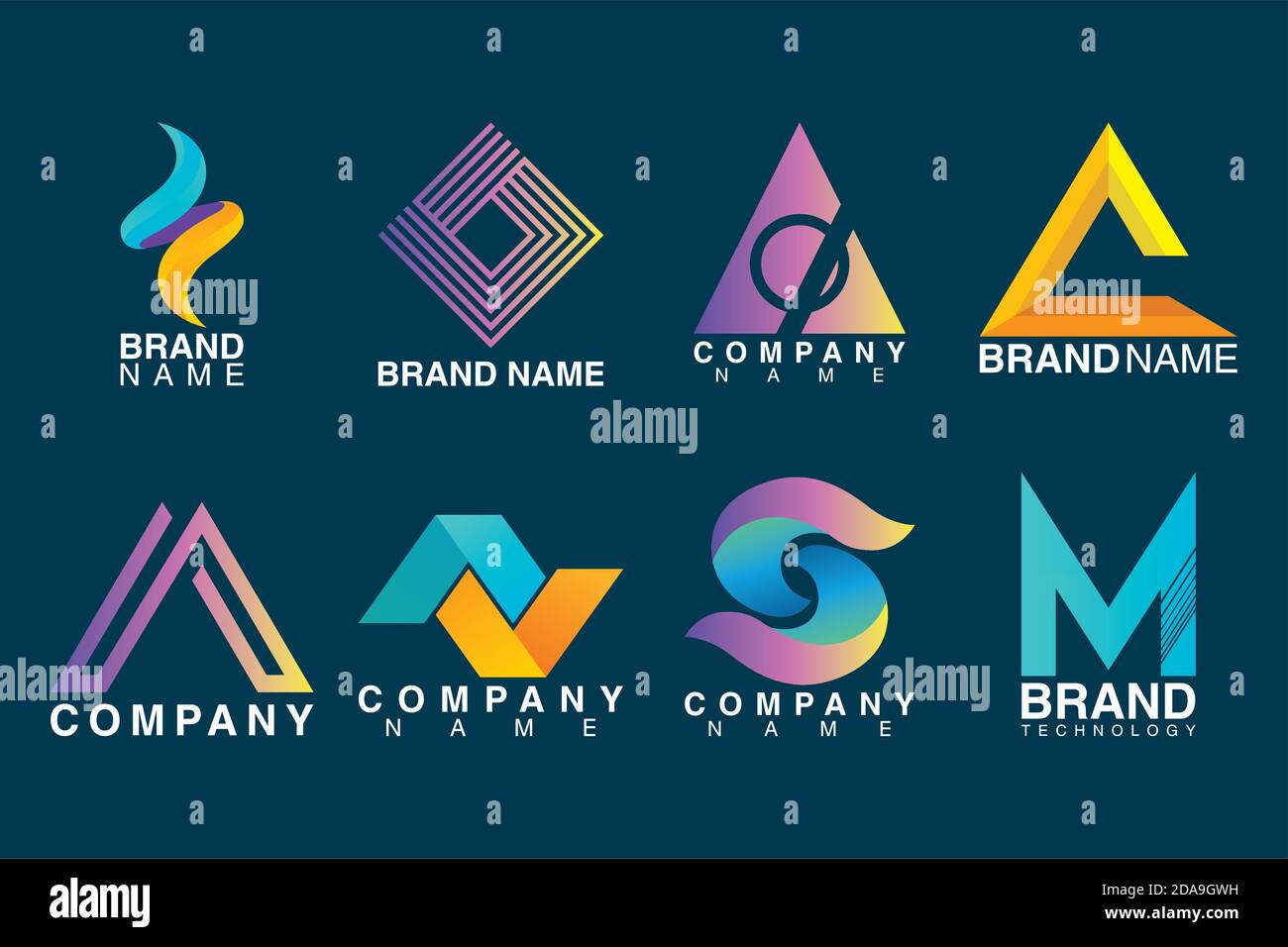 bundle of eight brand company emblems vector illustration design Stock ...