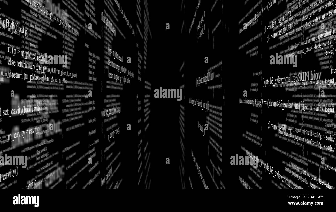Abstract digital program code in blocks on a black background Stock ...