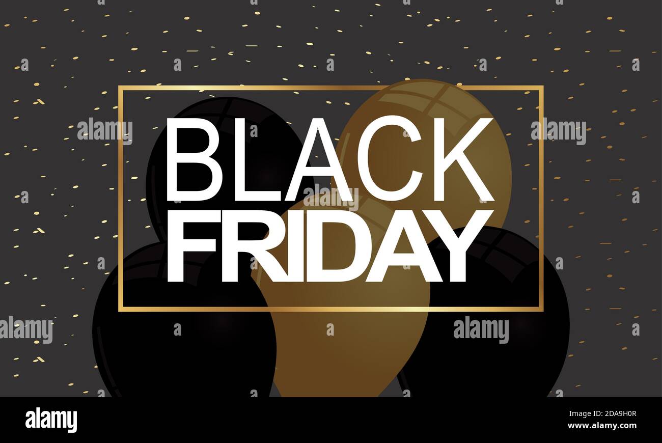 black friday lettering white with balloons helium vector illustration ...