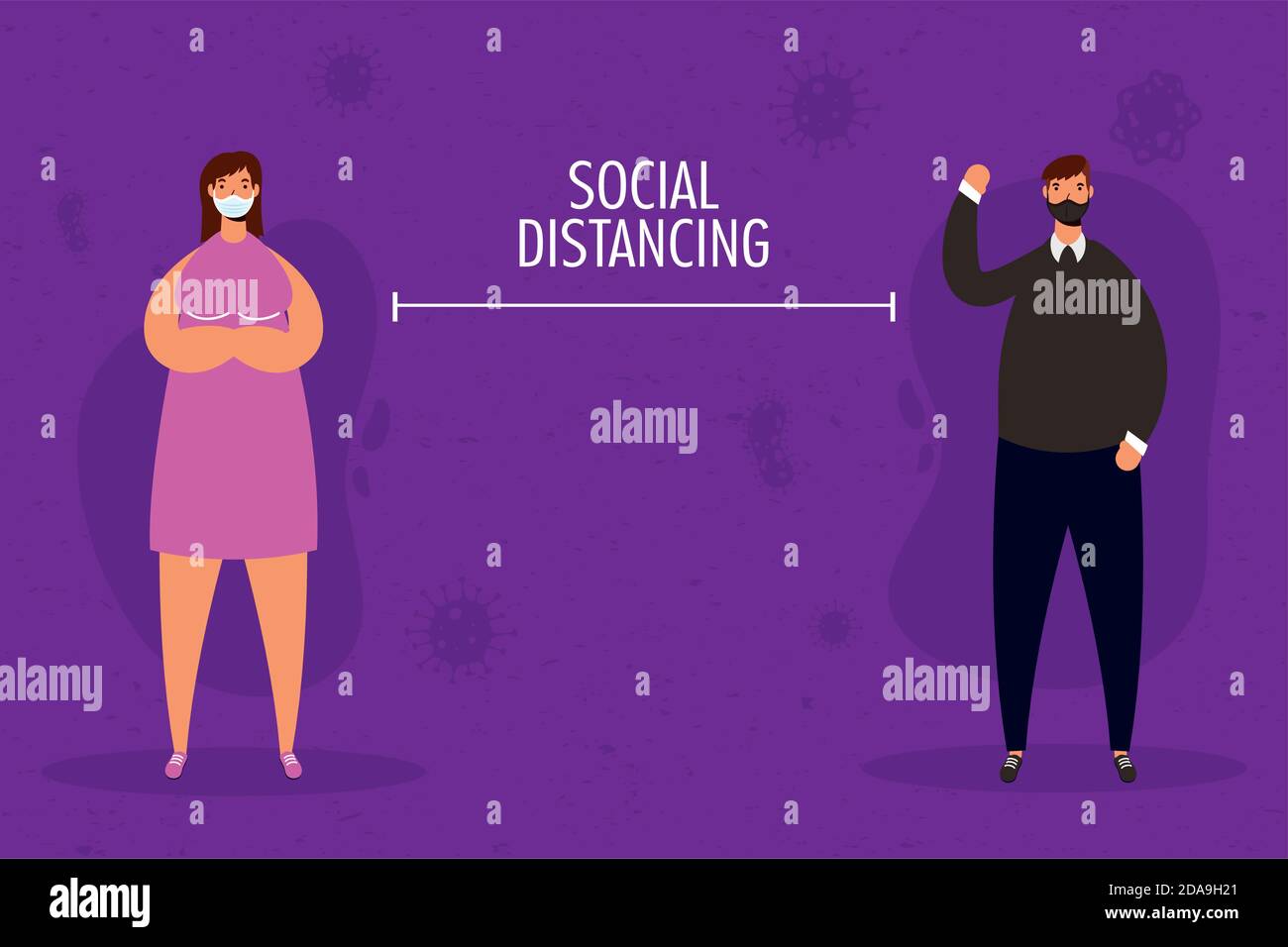 couple practicing social distancing characters vector illustration ...