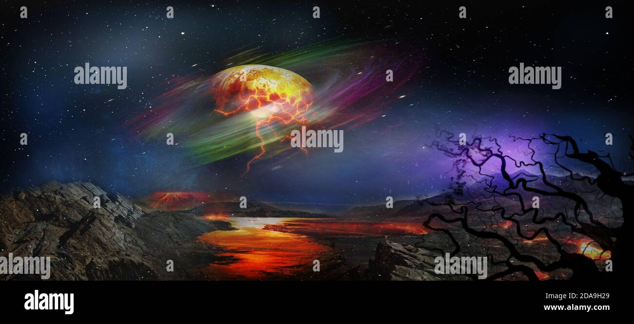 Fantasy and surreal alien planet landscape. Elements of this image ...