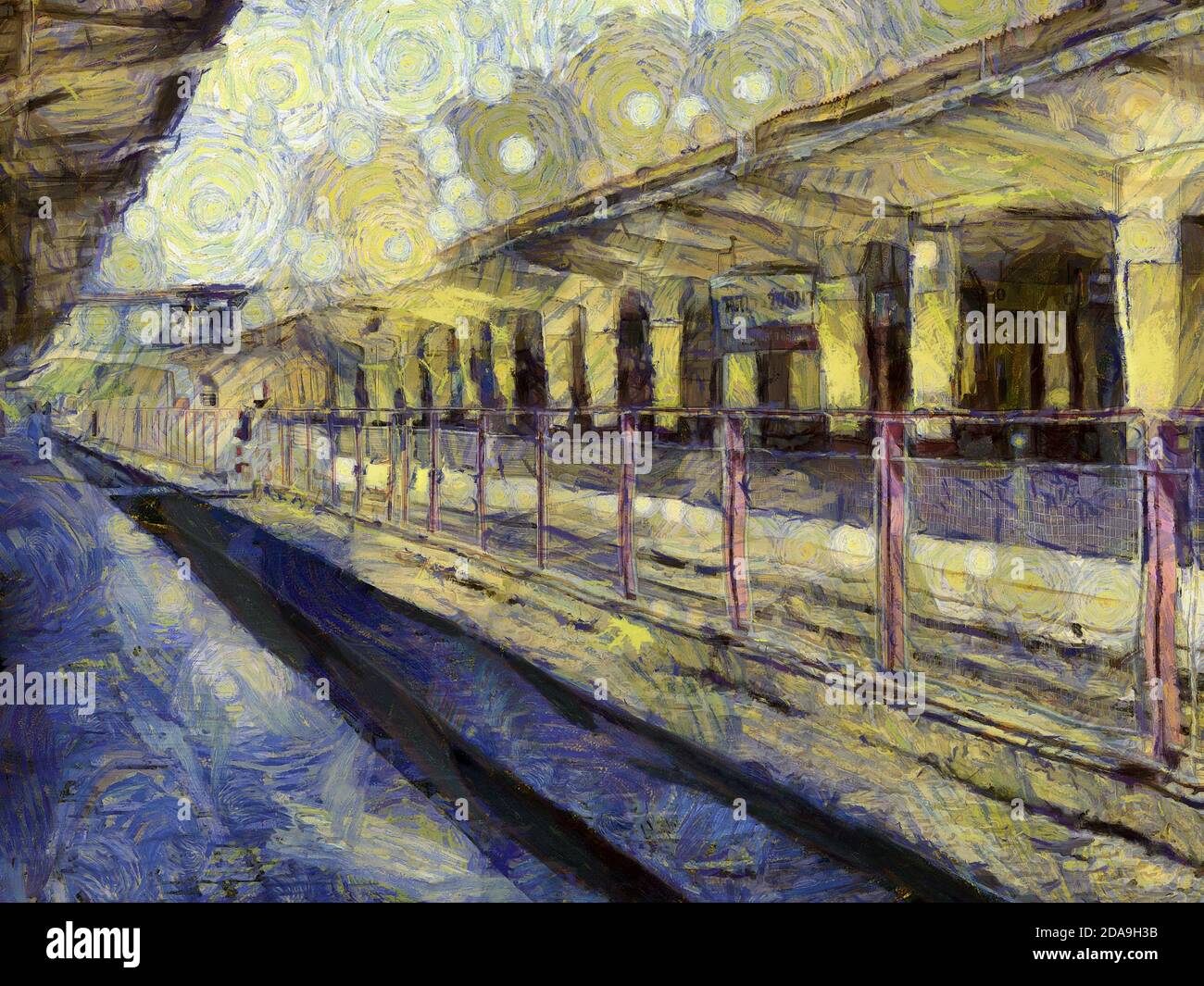 Old train station building Illustrations creates an impressionist style ...