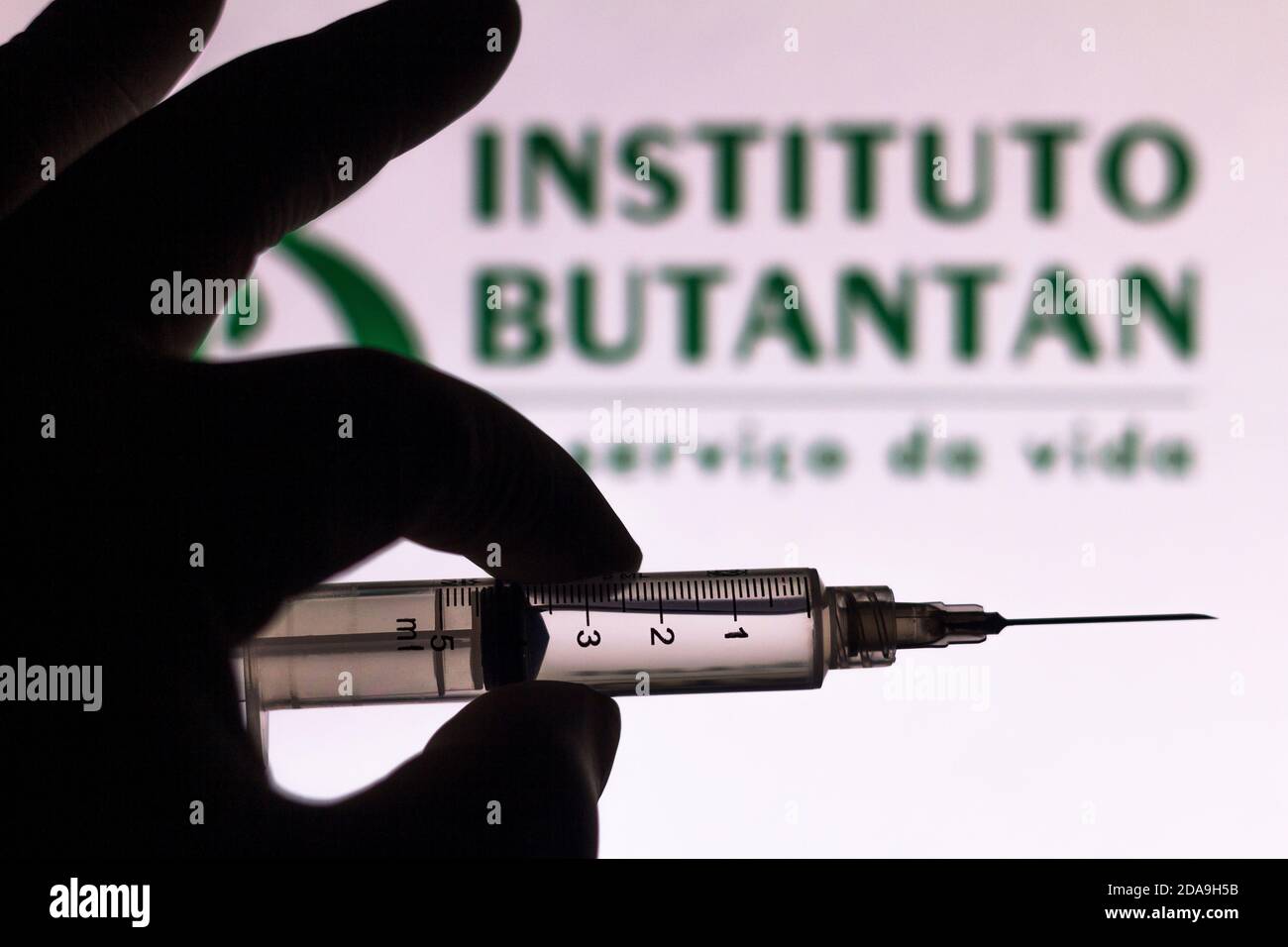 Brazil. 10th Nov, 2020. In this photo illustration a medical syringe ...