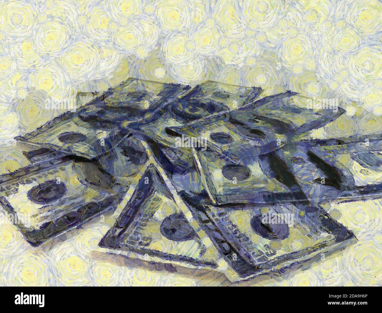Multiple dollar bills Illustrations creates an impressionist style of ...