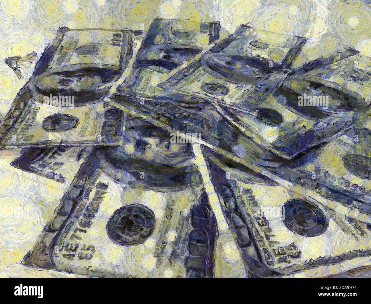 Multiple dollar bills Illustrations creates an impressionist style of ...