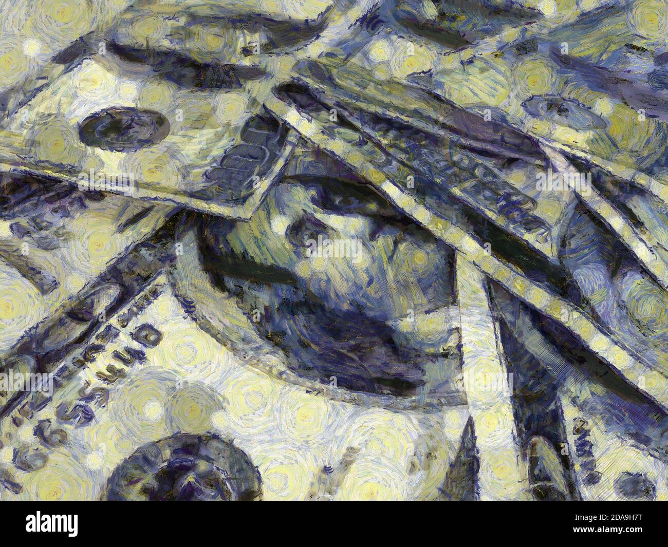 Multiple dollar bills Illustrations creates an impressionist style of ...