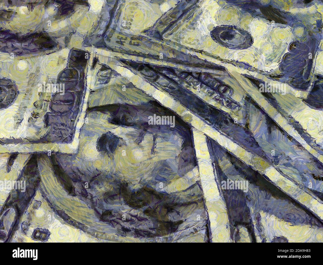 Multiple dollar bills Illustrations creates an impressionist style of ...