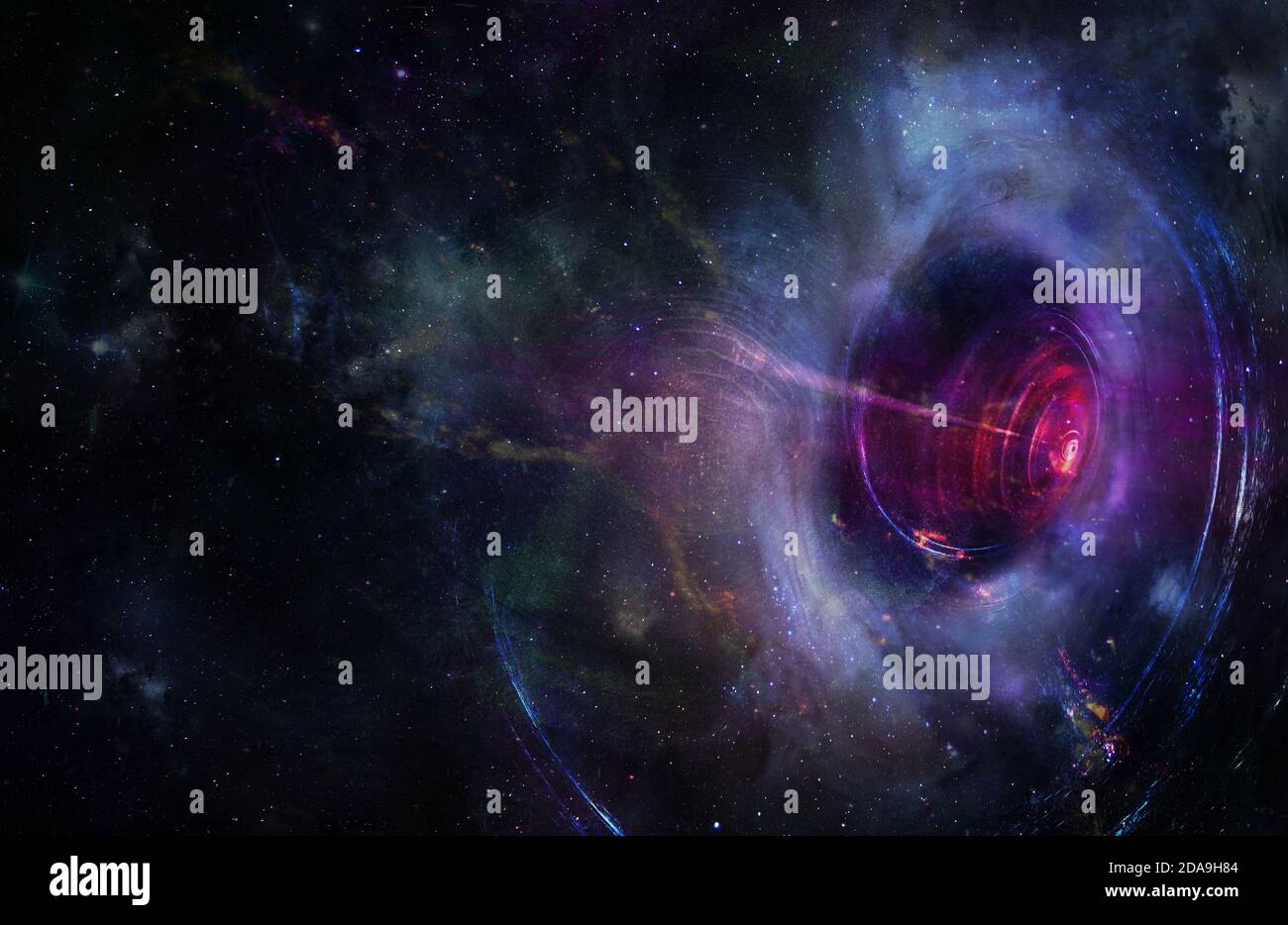Abstract space wallpaper. Black hole with lighn ray and nebula over ...
