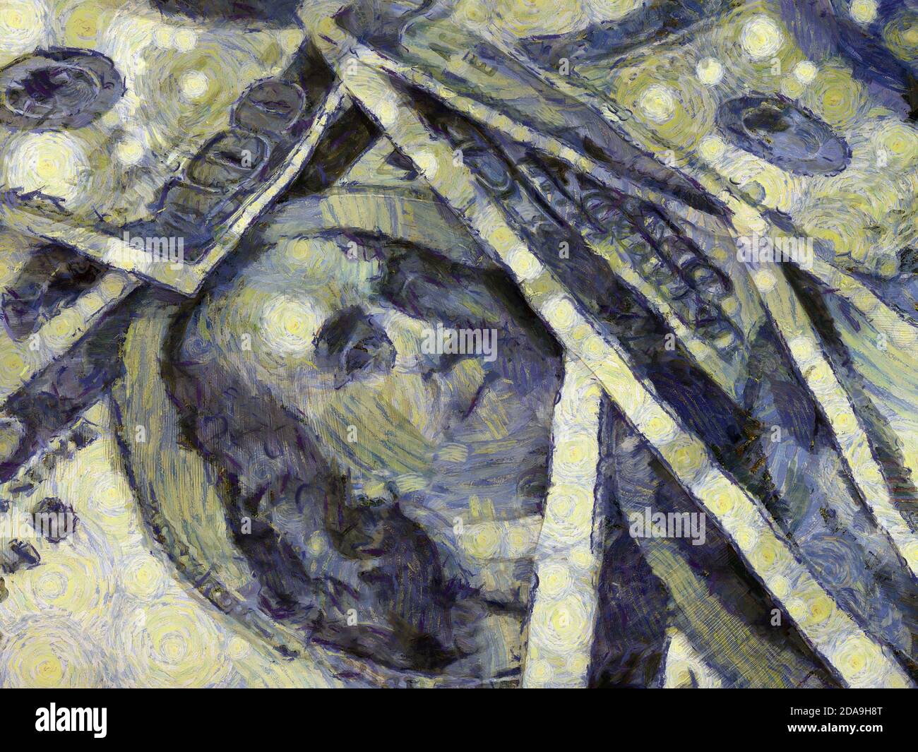 Multiple dollar bills Illustrations creates an impressionist style of ...