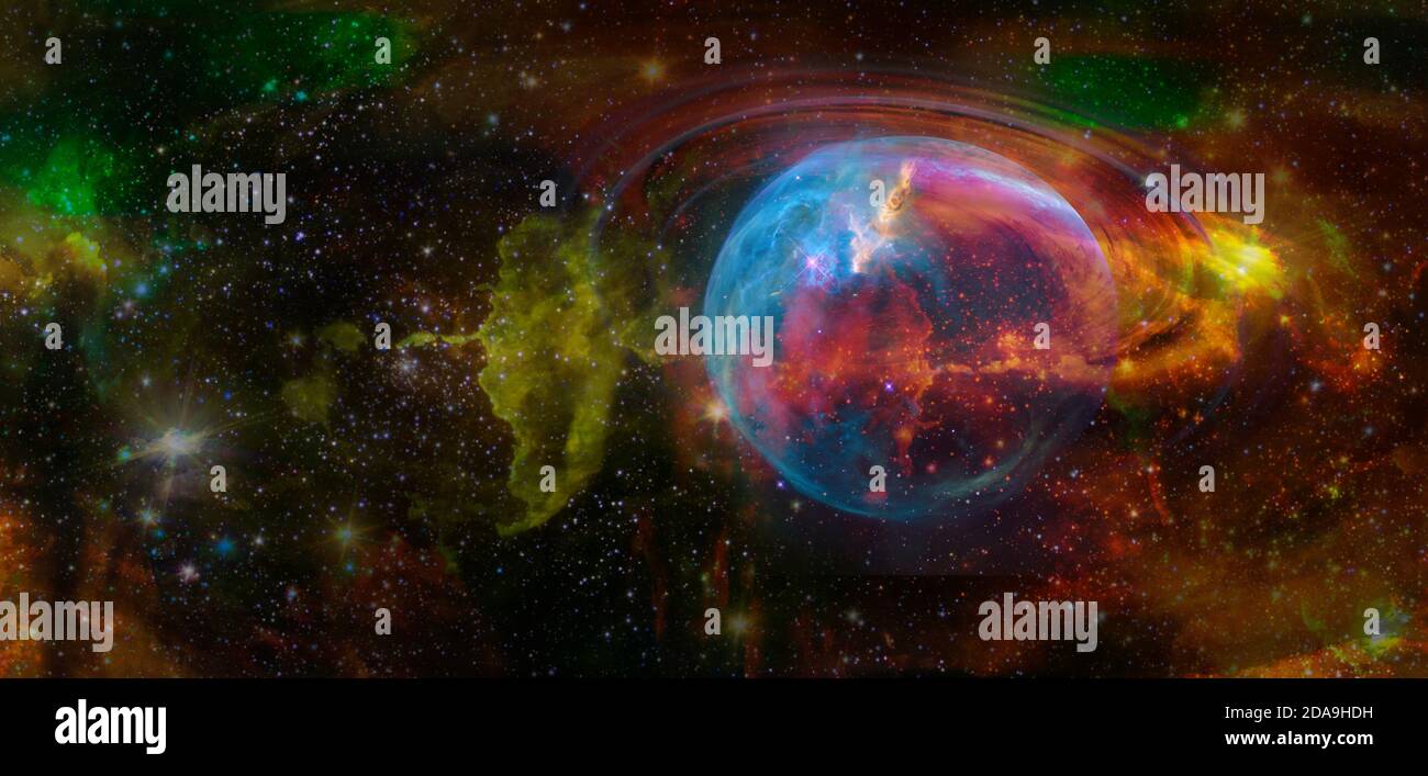 Extrasolar gas planet deep in outer space and fiery nebula with stars ...