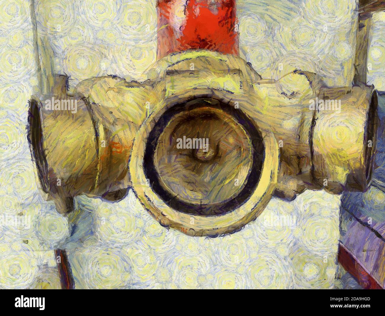 Red fire extinguisher valve and hose Illustrations creates an ...