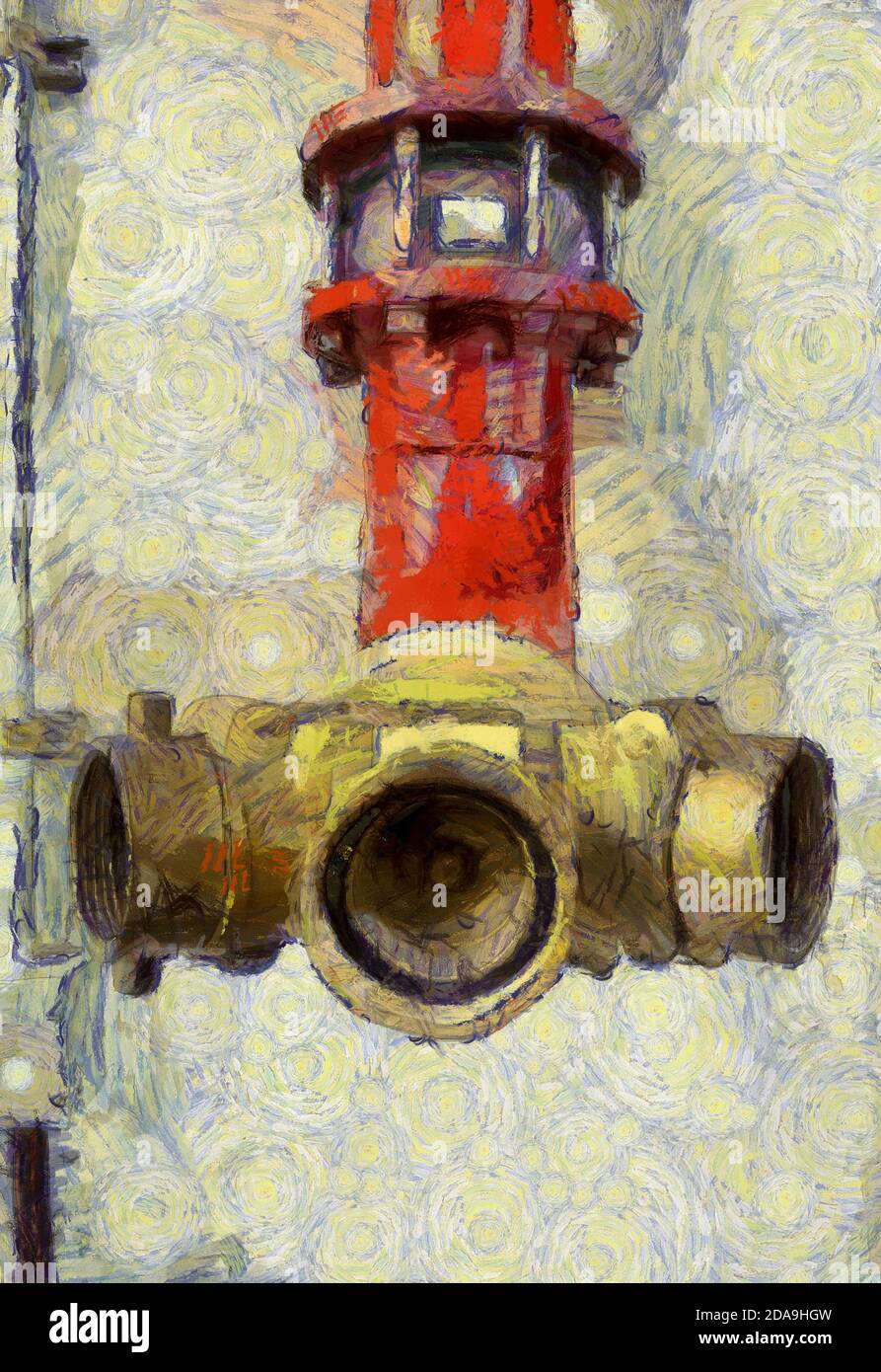 Red fire extinguisher valve and hose Illustrations creates an ...