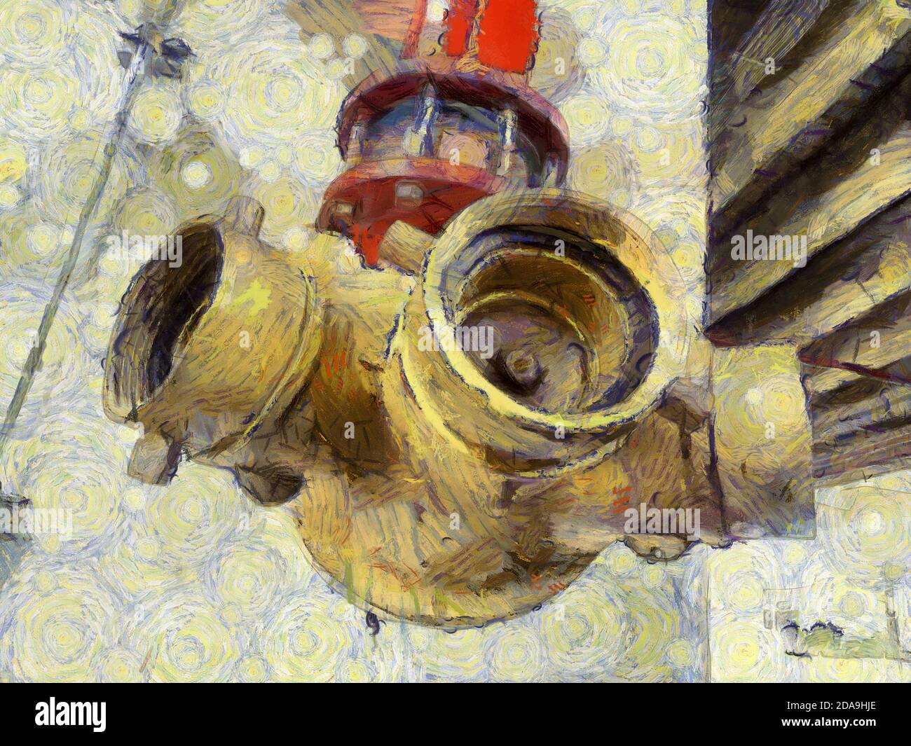 Red fire extinguisher valve and hose Illustrations creates an ...