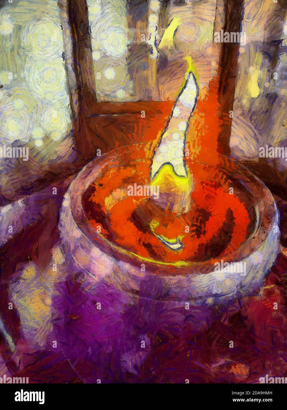 Spherical lamps and flames Illustrations creates an impressionist style ...