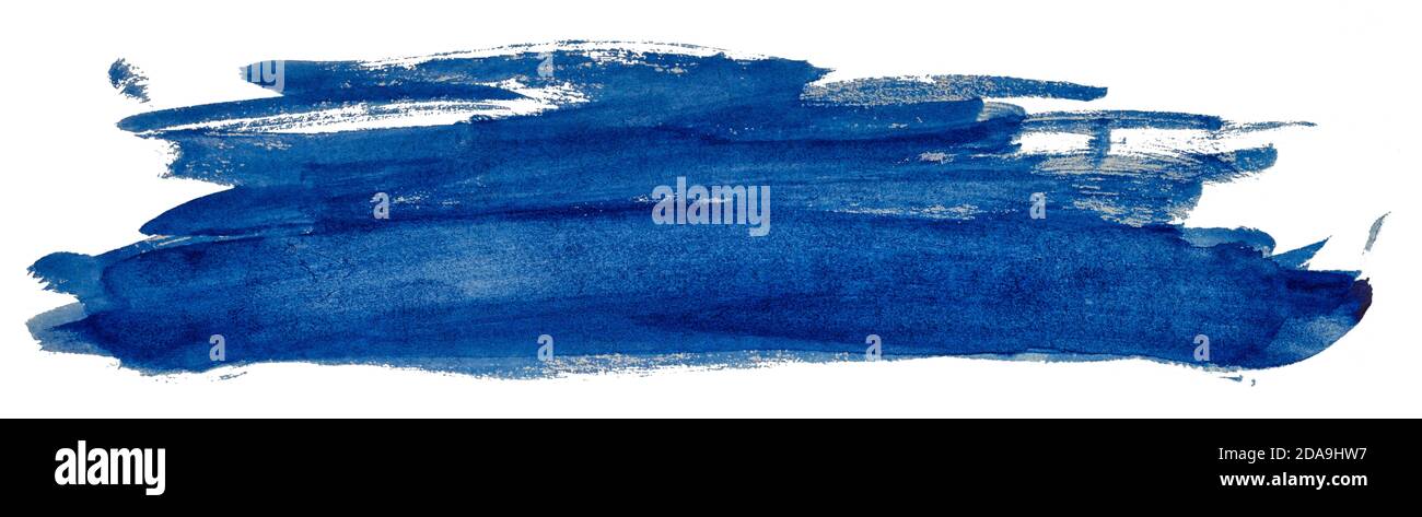 Long blue smear watercolor paint spot isolated on white background ...