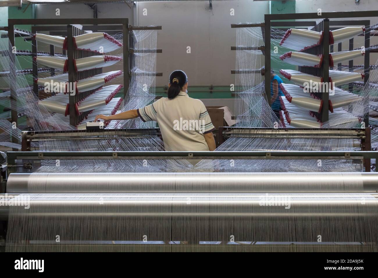 Workers in the plant for the production of polyethylene during the ...
