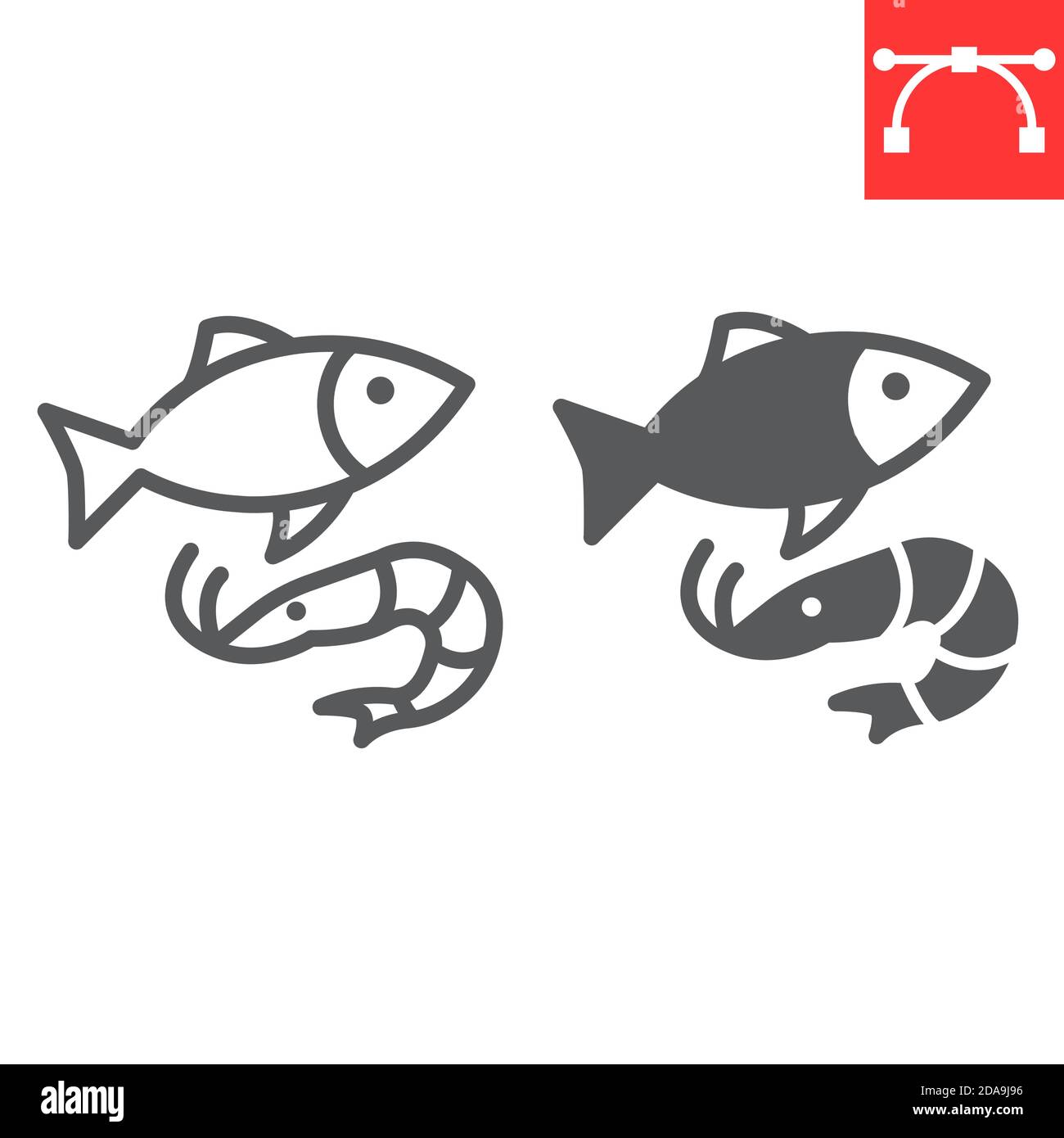 Sea food line and glyph icon, fish and shrimp, seafood sign vector ...