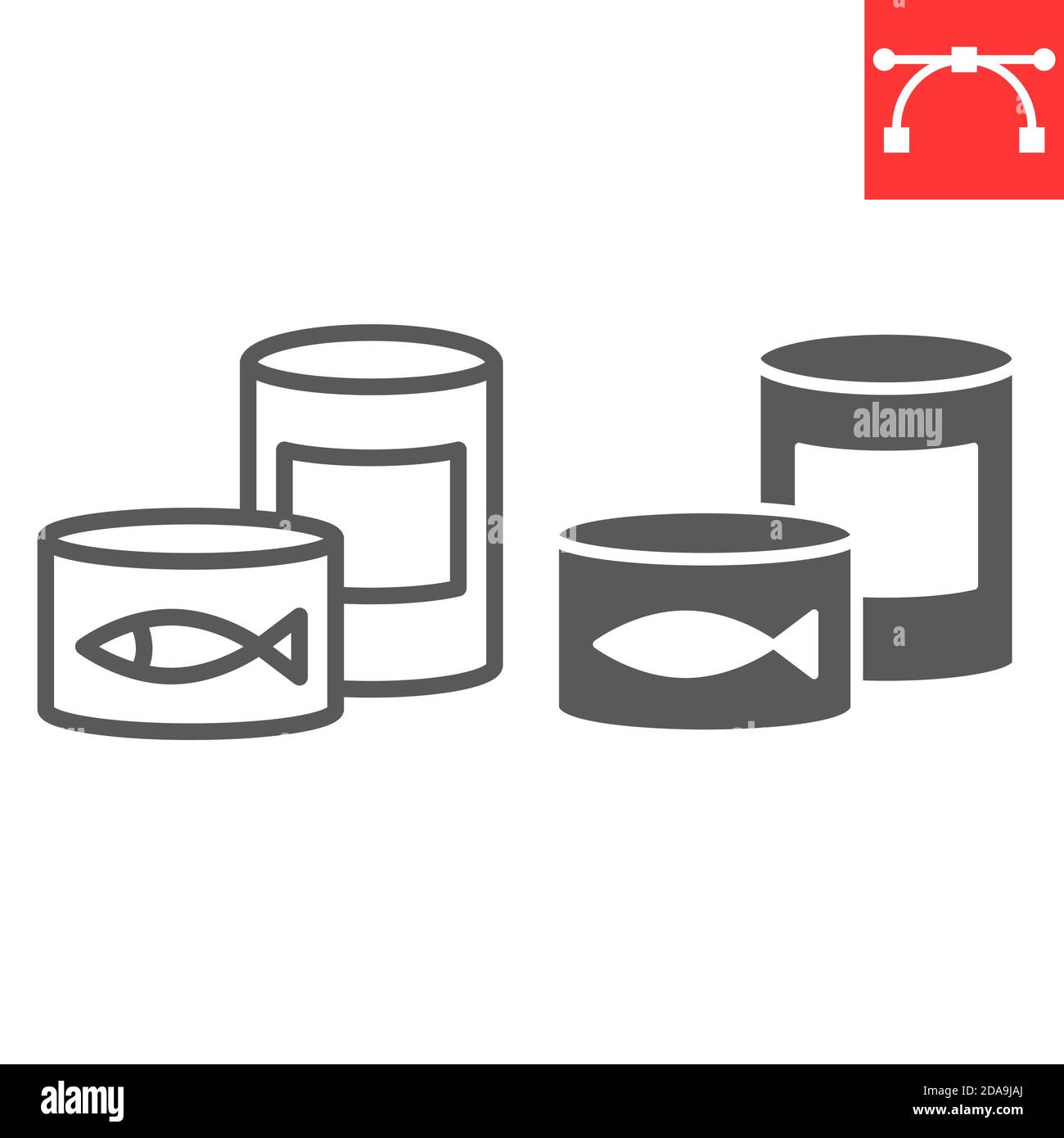 Canned food line and glyph icon, tin can and container, canned fish ...