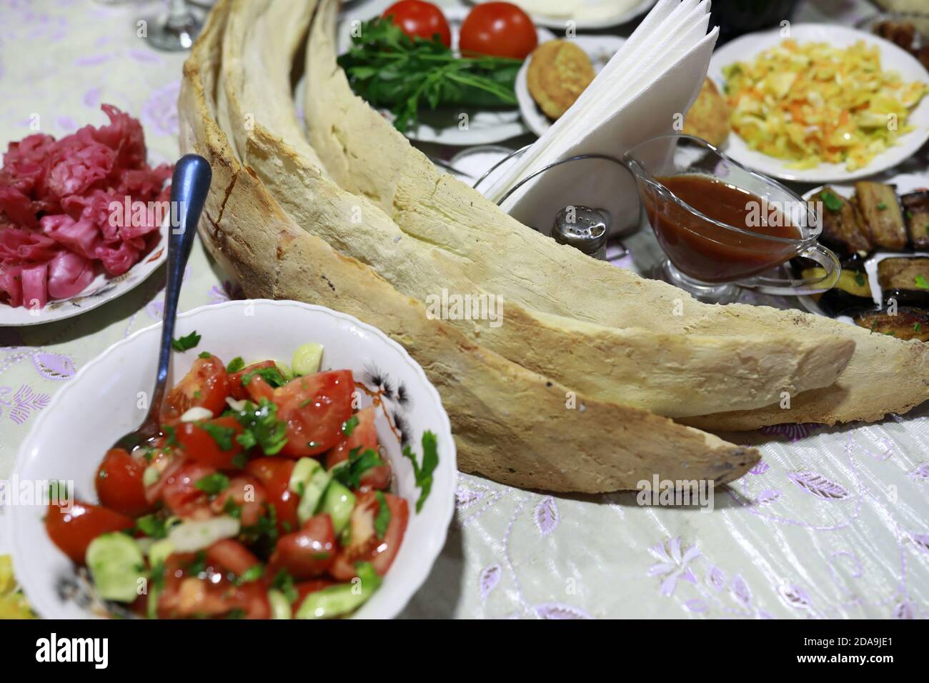 Dining table with snack in Georgian restaurant, Georgia Stock Photo - Alamy