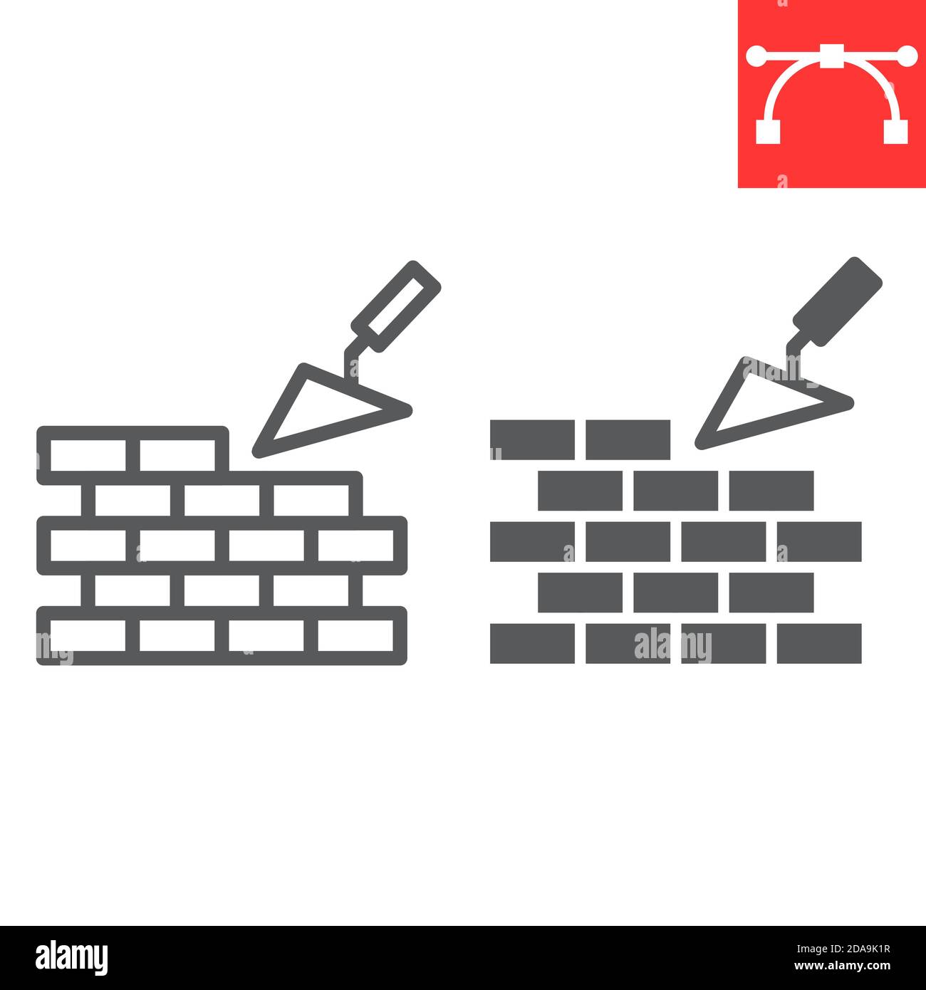Brickwork line and glyph icon, construction and trowel, build brick ...