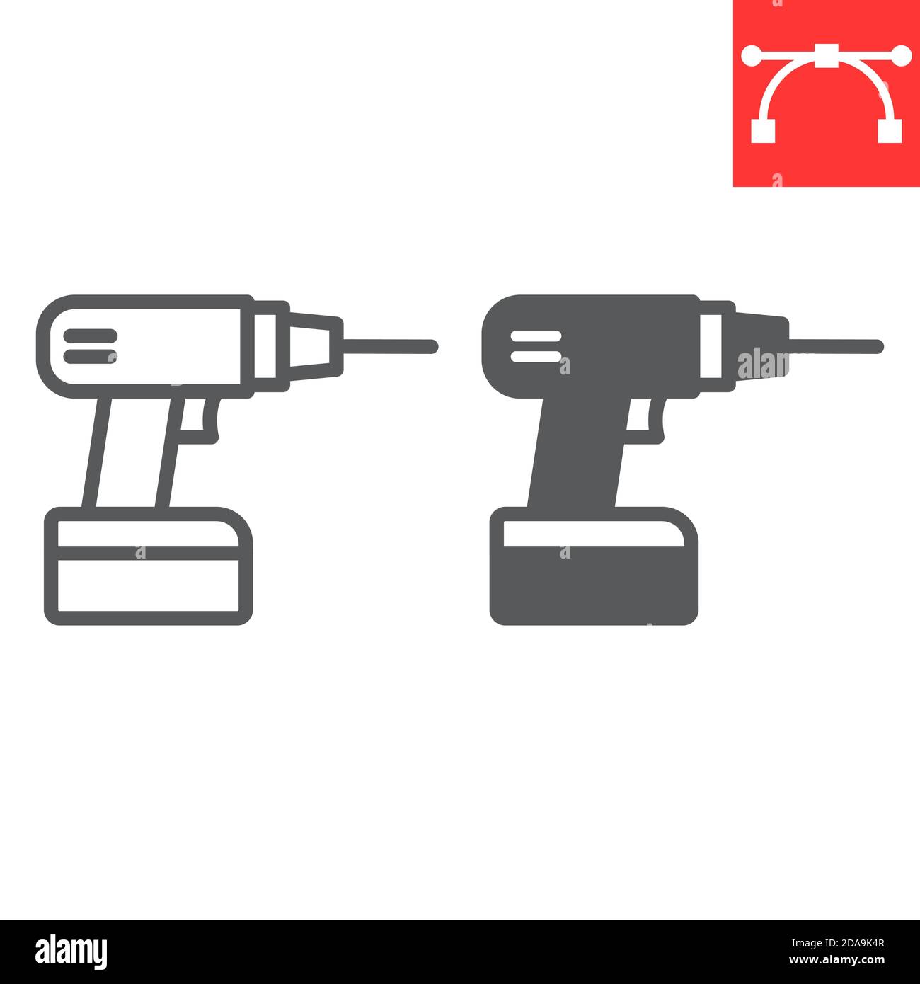 Drill line and glyph icon, construction and industry, electric drill ...