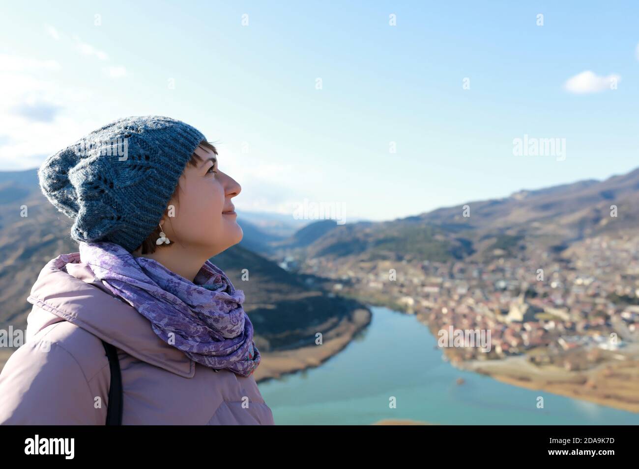 Tourist on background of Mtskheta in winter, Georgia Stock Photo - Alamy