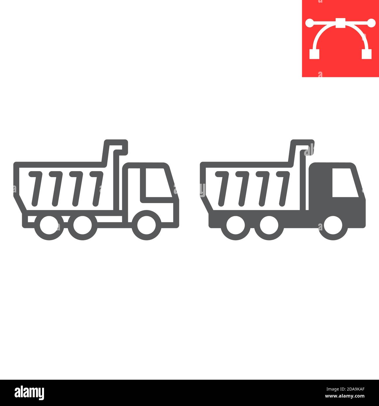 Tipper truck line and glyph icon, construction and industry, truck sign ...