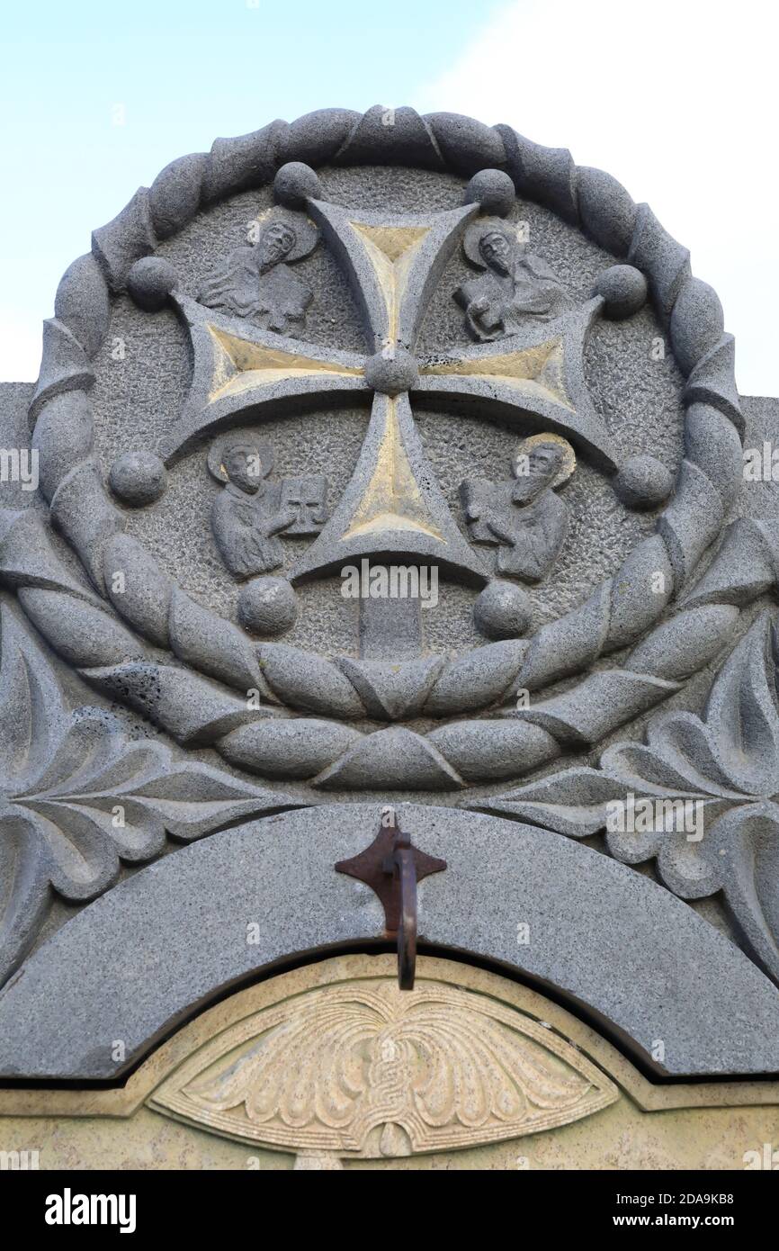 View of Bolnisi cross on sky background, Tbilisi Stock Photo - Alamy