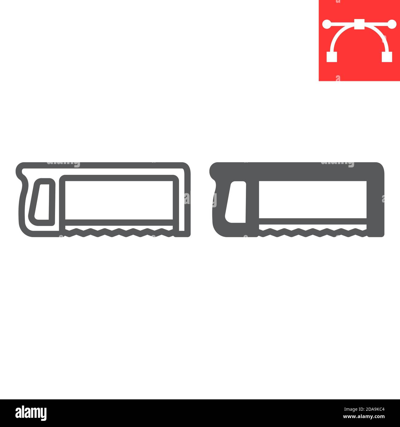 Hacksaw line and glyph icon, construction and carpentry, handsaw sign ...