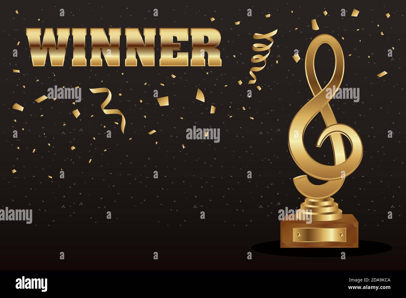 winner trophy music note golden with word and confetti vector ...