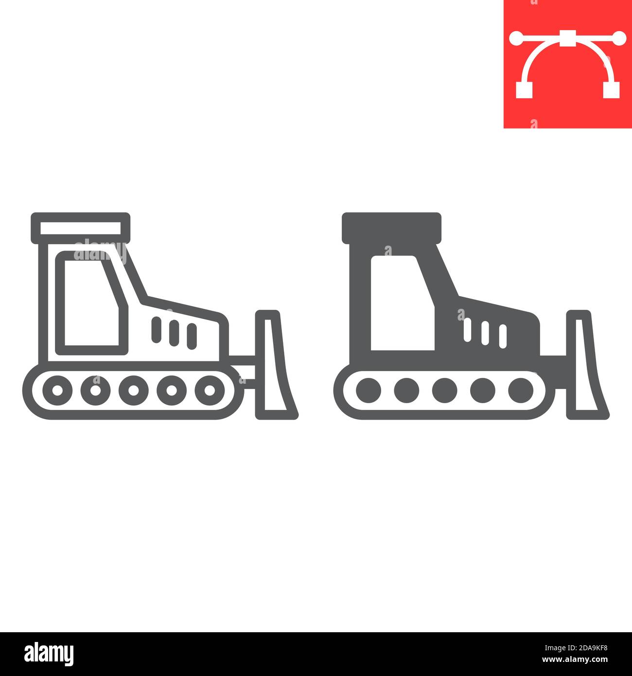 Bulldozer line and glyph icon, construction and vehicle, bulldozer sign ...