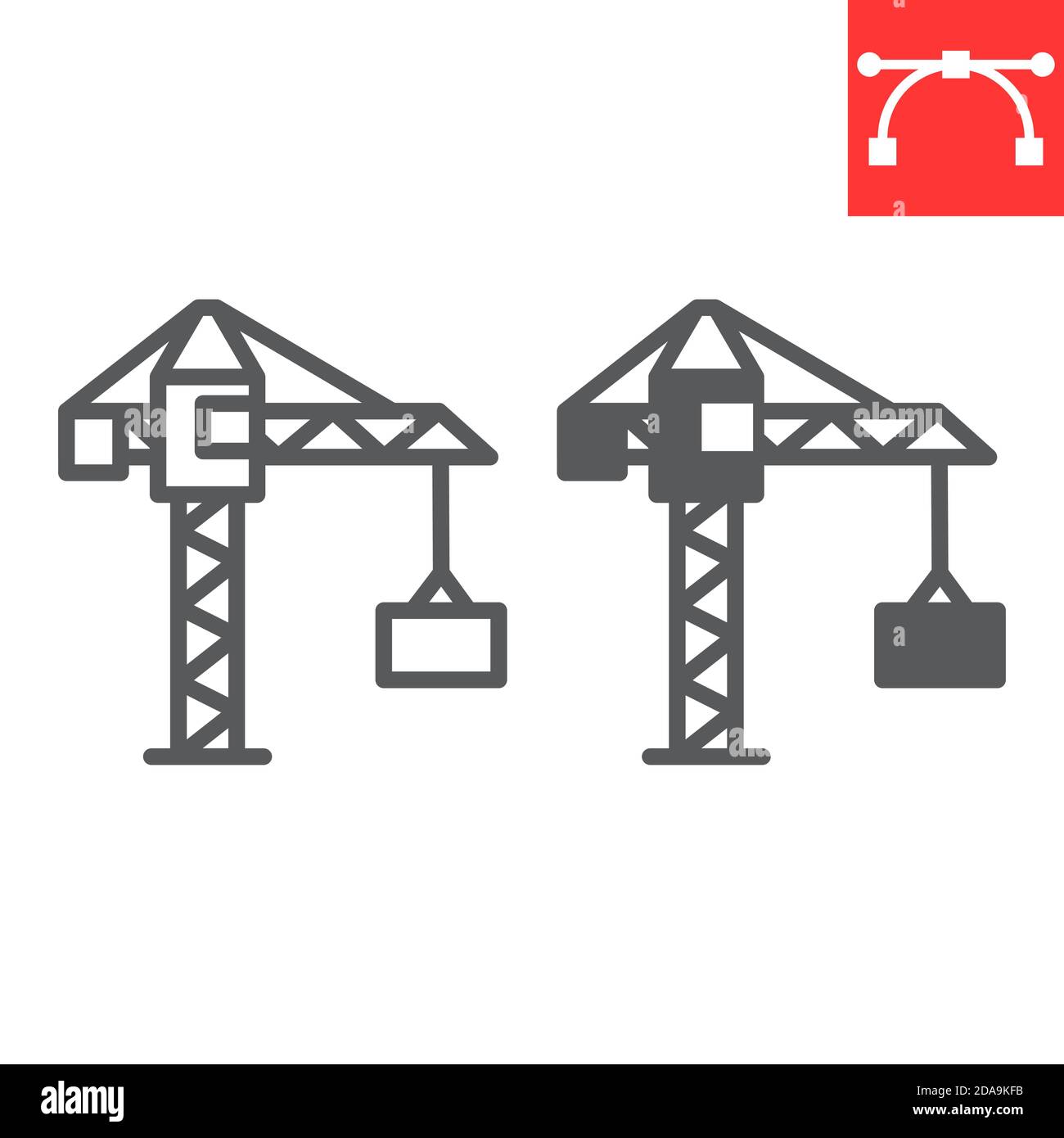 Construction crane line and glyph icon, construction and industry ...
