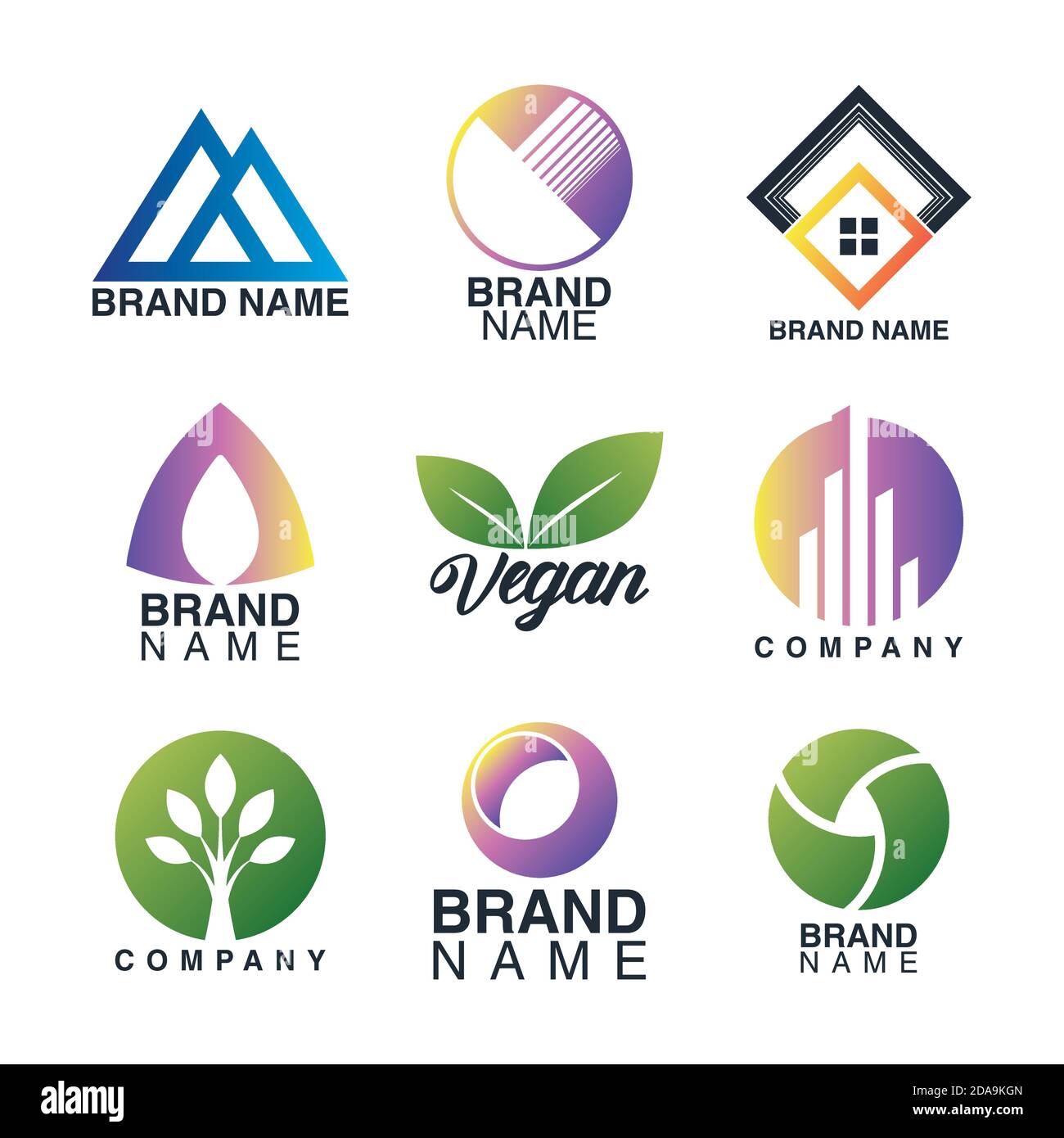 bundle of nine brand company emblems vector illustration design Stock ...