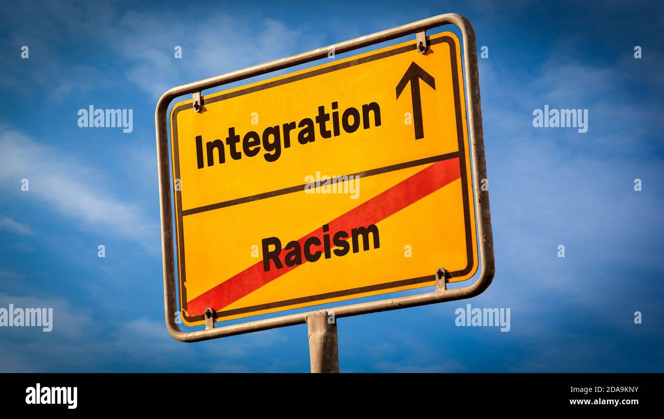 Street Sign the Direction Way to Integration versus Racism Stock Photo ...