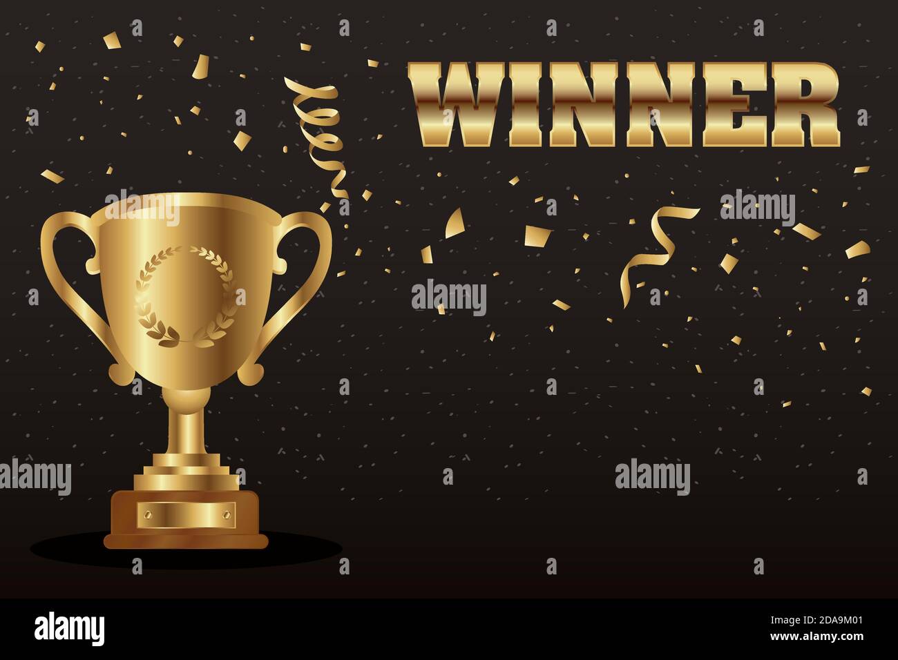winner trophy cup golden with word and confetti vector illustration ...
