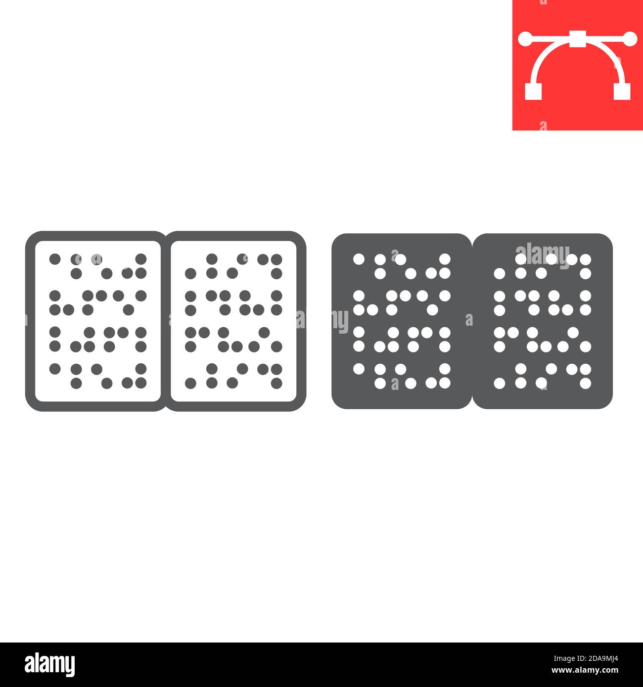 Braille book line and glyph icon, disability and blind, book written in ...